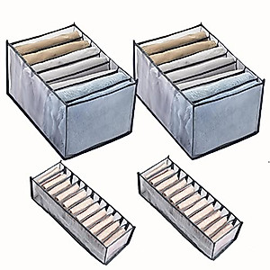 4Packs Wardrobe Clothes Organizer, Washable Drawer organizer Clothes, Folded Clothes Storage Organizer for Bedroom Dorm Room (4Packs:2Jeans+2Socks, Gray)