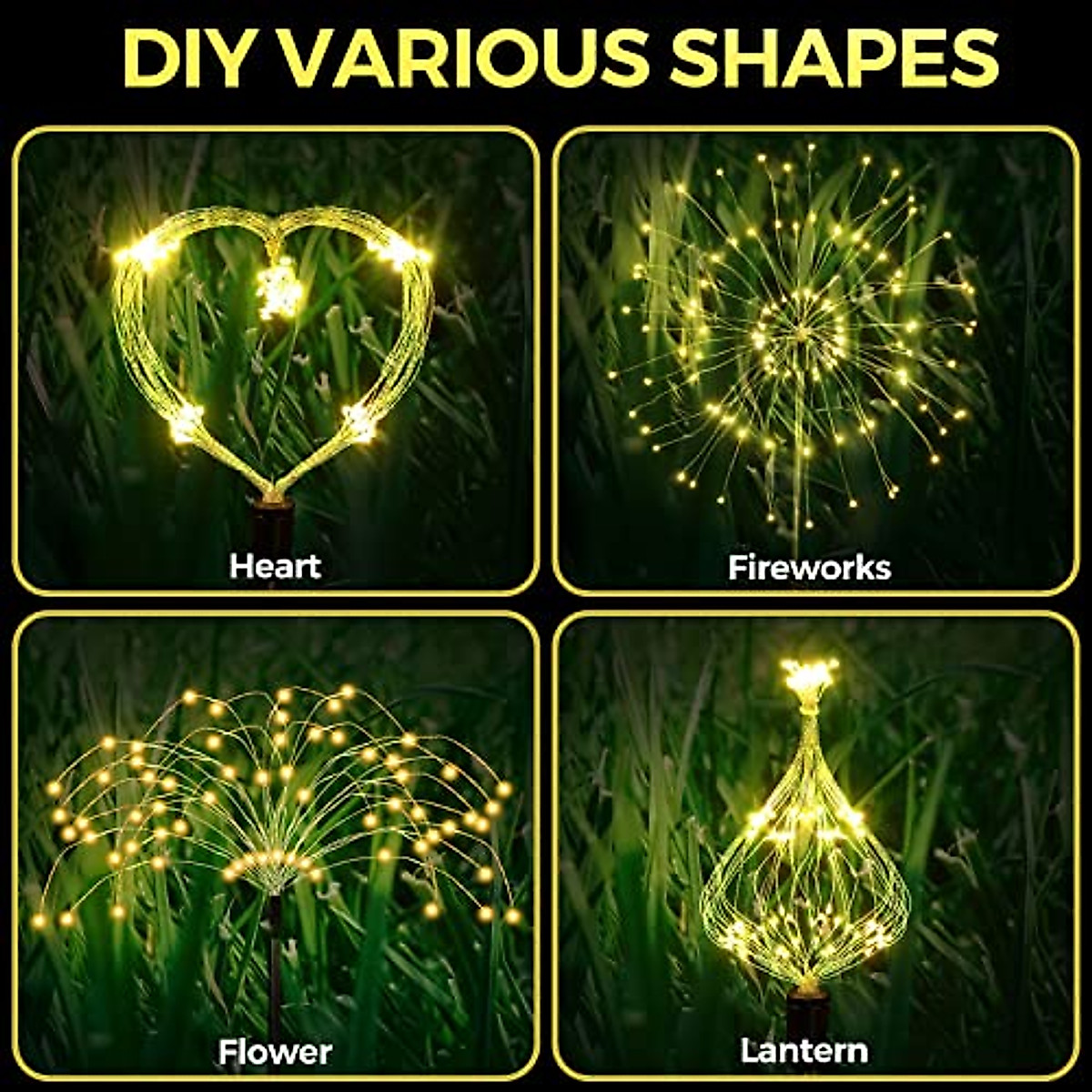 8 Packs Outdoor Solar Firework Lights with Remote 8 Modes 120 Led Waterproof Solar Warm White Garden Firework Lamp Decorative Stake Landscape Light for Pathway Patio Lawn Yard Wedding Party Decor