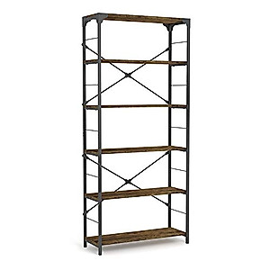 Kiimeey 6-Tier Bookcase Large L31.5 Industrial Black Tall Open Shelf (Vintage)