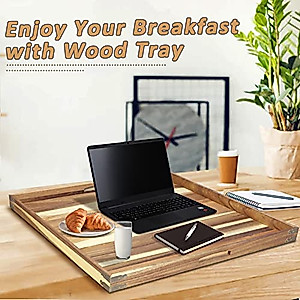 Ottoman Tray, EXISTING Acacia Wood Serving Tray with Handles, Large Ottoman Tray for Living Room, Kitchen, Bed, Coffee Bar Decor,Party, Solid Wood Non-Warping Square Tray - 23x23 Inches