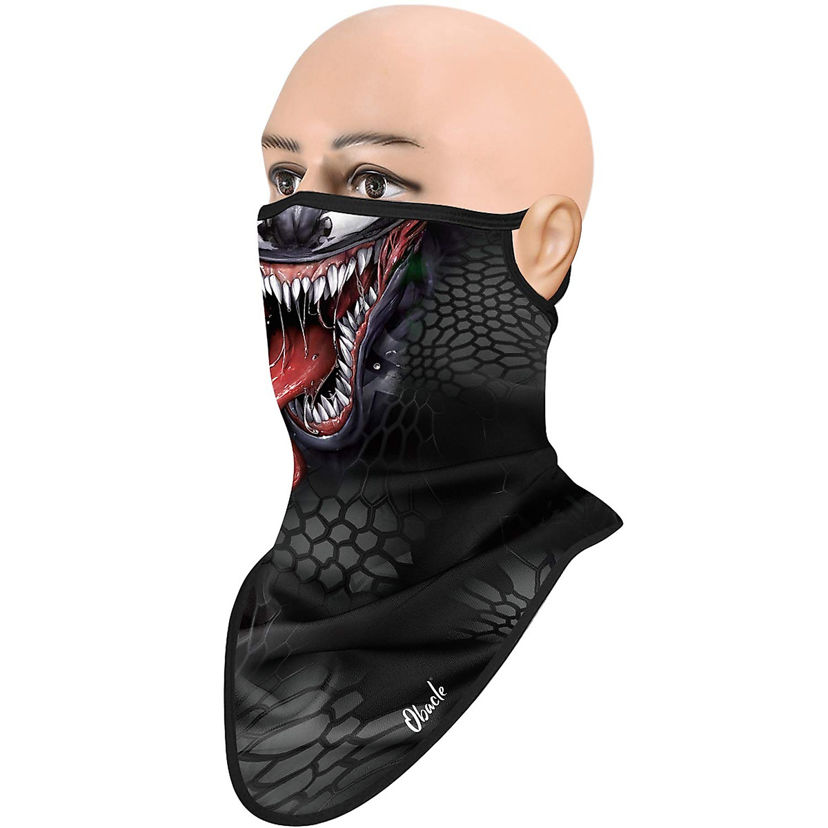 Obacle Bandana Face Mask with Ear Loops Neck Gaiter Face Mask Scarf Face Cover for Men Women (Skull Teeth Long Tongue Red)