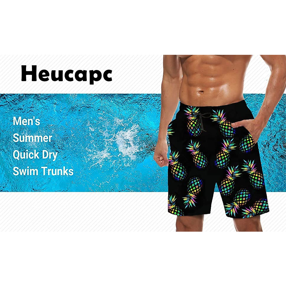 Heucapc Men's Swim Trunks Quick Dry Swimming Trunks Pineapple Swim Trunks with Mesh Lining and Pockets XXL