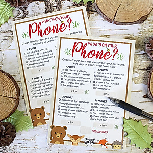 DISTINCTIVS What's On Your Phone - Woodland Baby Shower Game - 20 Cards