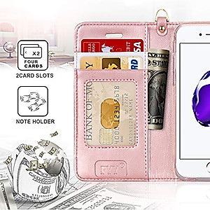 FYY Designed for iPhone SE Case 2022 (3rd Gen) / 2020 (2nd Gen) / 7 / 8 , Luxury PU Leather Wallet Phone Case with Card Holder Flip Kickstand Cover Rose Gold