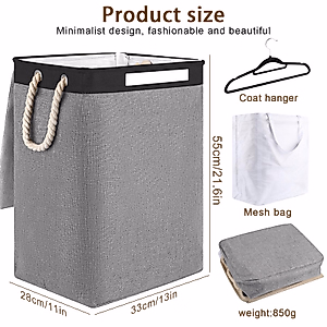 2 Pack Large Laundry Hampers with Lid, Collapsible Laundry Baskets with 2 Bags and 5 Hangers, Foldable Laundry Basket, Portable Clothes Hamper Laundry Basket Organizer for Bathroom, Bedroom, College