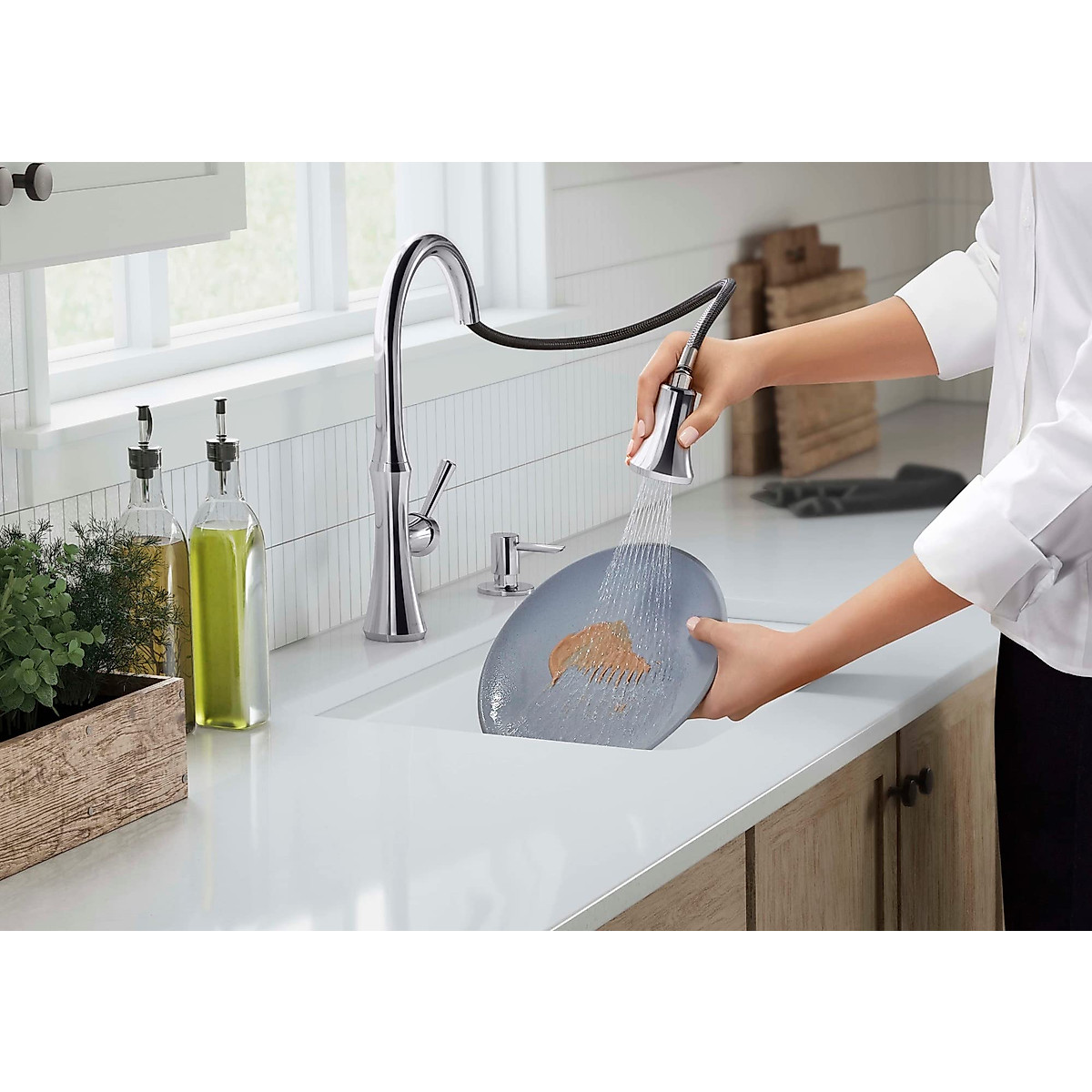 Kohler R28706-SD-CP Kaori Single Handle Kitchen Faucet with Pull Down Sprayer and Soap Dispenser, Polished Chrome