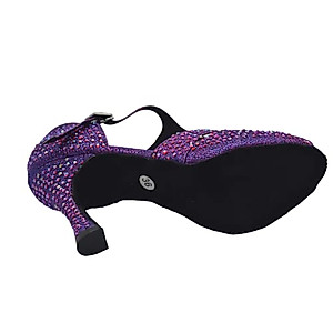 Womens Professional Rhinestones T-bar Latin Dancing Shoes Social Salsa Ballroom Tango Cha-Cha Wedding Dancing Shoes Custom Heel Purple US 8