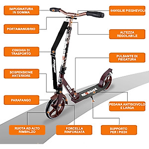 Hurtle Renegade Kick Scooters for Kids Teenagers Adults- 2 Wheel Kids Scooter with Adjustable T-Bar Handlebar - Alloy Anti-Slip Deck - Portable Folding Scooters for Kids with Carrying Strap