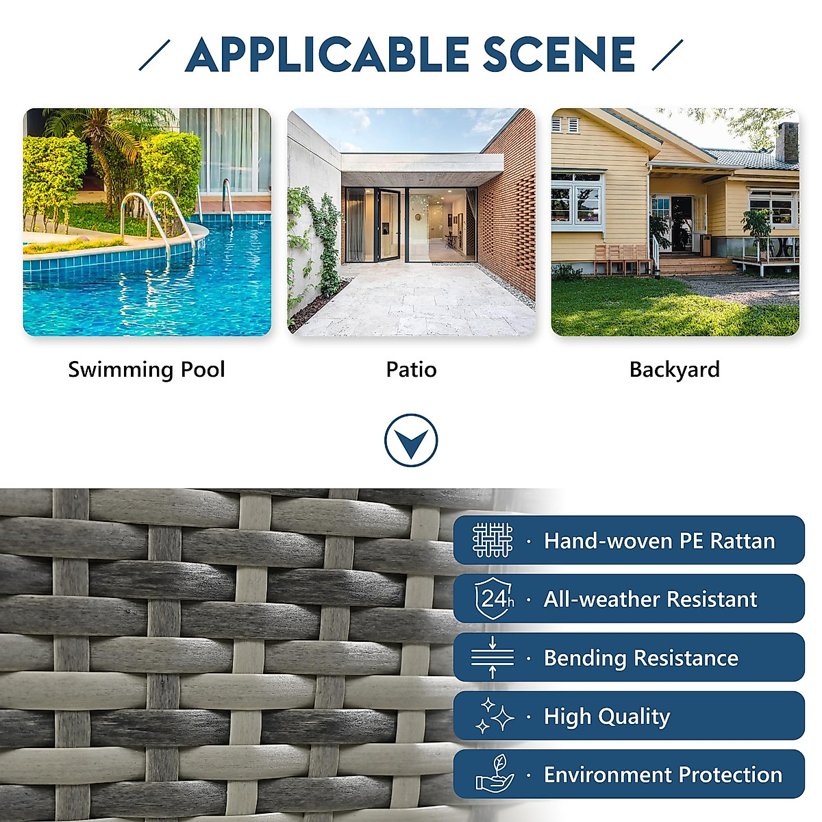 Bellemave Outdoor Patio Sunbed Daybed with Adjustable Canopy,PE Wicker Rattan Daybed Double Chaise Lounger with Cushions and Pillows for Garden, Backyard(Blue)