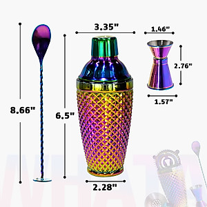 WhatAmug Cocktail Shaker Set, Electroplating Colorful Bartender Kit with 12.8OZ Cocktail Shaker Mixing Spoon Double Jigger and Hawthorne Strainers, Bar Accessories for Professional Bar and Home Bar