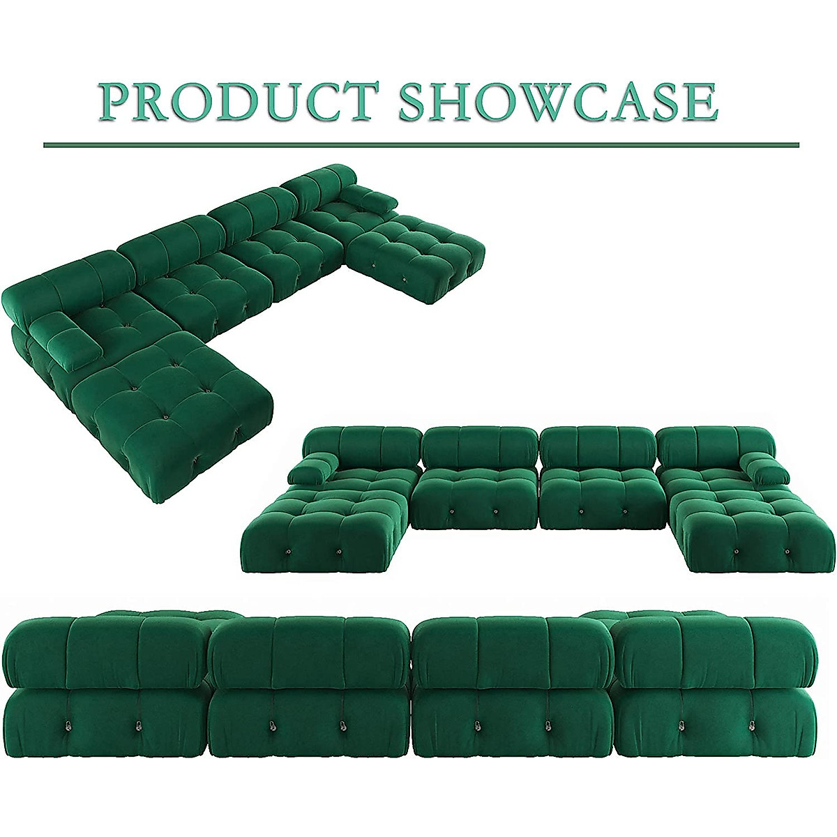 BOKIFOL Sectional Sofa, Modular Sectional Couch with Ottomans- U Shaped Couch for Living Room, 6 Seater Sofa Sets,138"(Green)