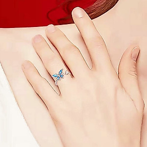 Blue Cubic Zirconia Butterfly Spinner Fidget Statement Rings for Women for Anxiety Rotate Freely Inspirations Jewelry Calming Worry Meditation Crochet Loop Expandable Adjustable Stacking Middle Finger Ring Daughter Dainty Birthday BFF Lover