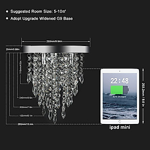 3 Lights Mini Crystal Flushmount Chandelier Fixture, H10.4 X W9.8, Elegant Modern Flush Mount Ceiling Light/ Lamp for Bedroom, Hallway, Bar, Living Room, Dining Room, Chrome(G9 Base)