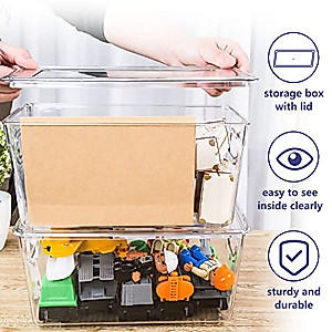 HANSGO Refrigerator Organizer Bins with Lid, 4PCS Stackable Organizer Basket Bins with Handles Clear Plastic Pantry Organizer and Storage Bins for Fridge Kitchen Bedroom Office