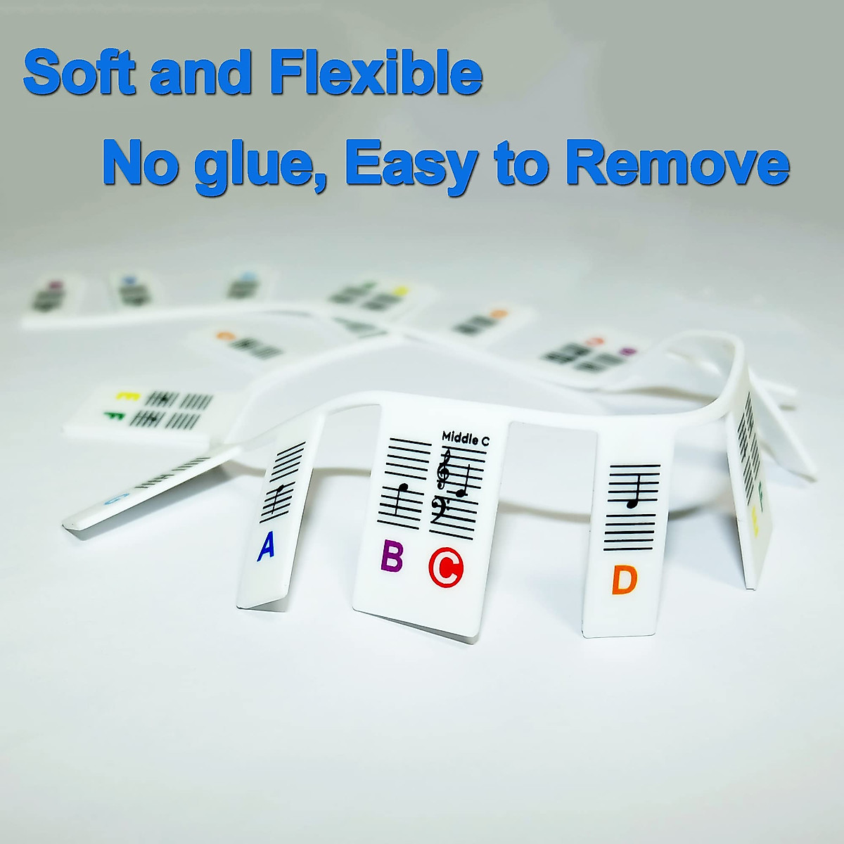 Misopily Removable Piano Keyboard Note Labels, 88-Key Full Size Removable Keyboard Labels for Beginner, Silicone Colored Letters, Reusable No Glue Piano Stickers