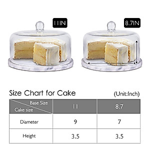 Flexzion Marble Cake Stand with Lid Round Glass Cover Glass Dome Cake Saver Cheese Holder Serving Platter Stone Cake Stand Cutting Board Slab Set for Kitchen Dining Bakery Pastries Display, 11 Inches