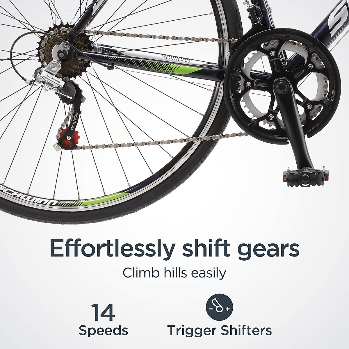 Schwinn Volare 1300 Drop Style Hybrid Sports Road Bike, Men and Women, 14-Speed, 700c Wheels, 21-Inch Aluminum Frame, Alloy Caliper Brakes, Green