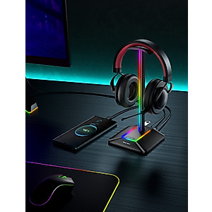 New bee RGB Headphone Stand with 1 USB-C Charging Port and 1 USB Charging Port, Desk Gaming Headset Stand with 7 Light Modes for All Earphone Accessories (Black)