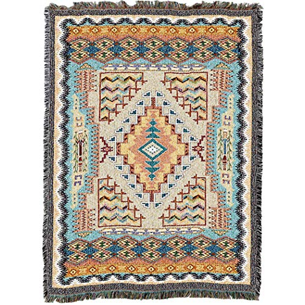 Pure Country Weavers Turquoise Blanket - Southwest Native American Inspired - Gift Tapestry Throw Woven from Cotton - Made in The USA (72x54)