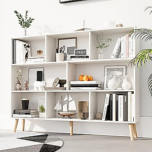 DIFY Wooden Bookcase 8 Cube Open Bookcase with Legs, 55.1" Display Bookshelves Storage Organizer Shelf for Living Room, Home Office and Bedroom, White