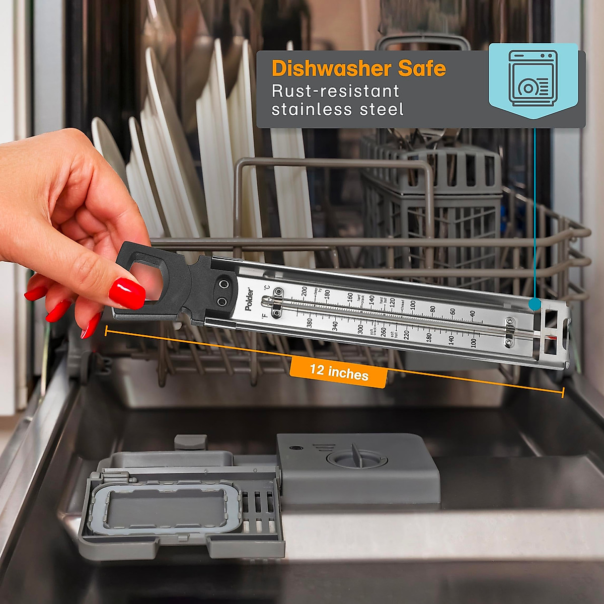 Candy Thermometer Deep Fry/Jam/Sugar/Syrup/Jelly Thermometer with Hanging Hook Cooking Thermometer Food Thermometer Quick Reference Temperature & Pot Clip