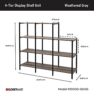 ClosetMaid Ladder Step Bookcase, 4 Tier, 5 Shelves, Display Shelf for Living Room or Office, Industrial Black Metal and Wood, Weathered Gray