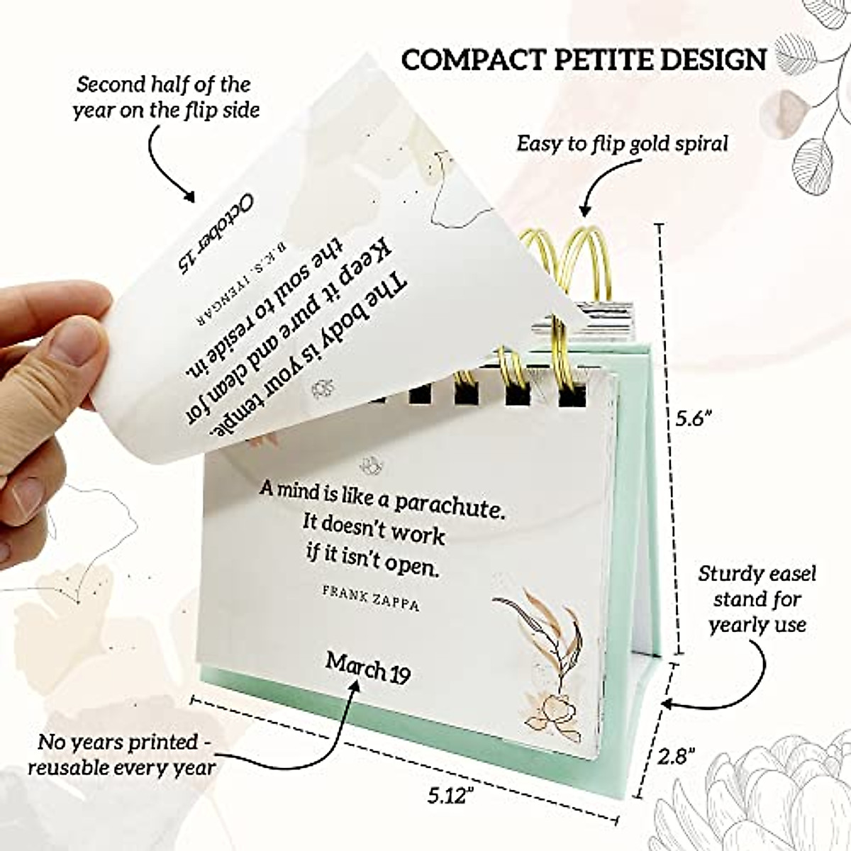 MESMOS Perpetual Desk Calendar with 366 Mindfulness Self Care Quotes, Cute Desk Accessories & Office Decor for Women, Relaxing & Inspirational Gifts for Women, Anxiety Relief Items, Desk Decorations