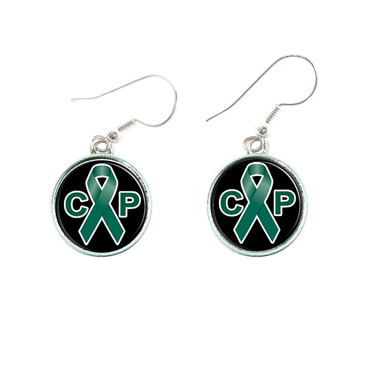 Cerebral Palsy Awareness Green Ribbon Circle Silver Wire Earrings Jewelry Gift