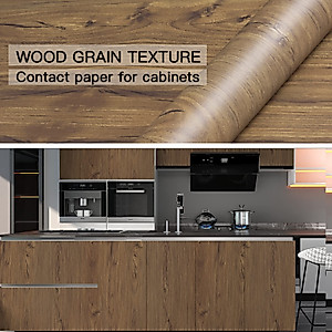 Oxdigi Wood Contact Paper for Cabinets Self-Adhesive Film for Kitchen Countertop Peel & Stick Wallpaper Waterproof Removable 16 x 79 inches Dark Brown