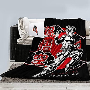Stunned Mind Dragon Ball Z Blanket with Black/White and Red Accents, with Magnet Featuring Goku Using his Kamehameha Wave, 45” x 60”, Shonen Jump Set
