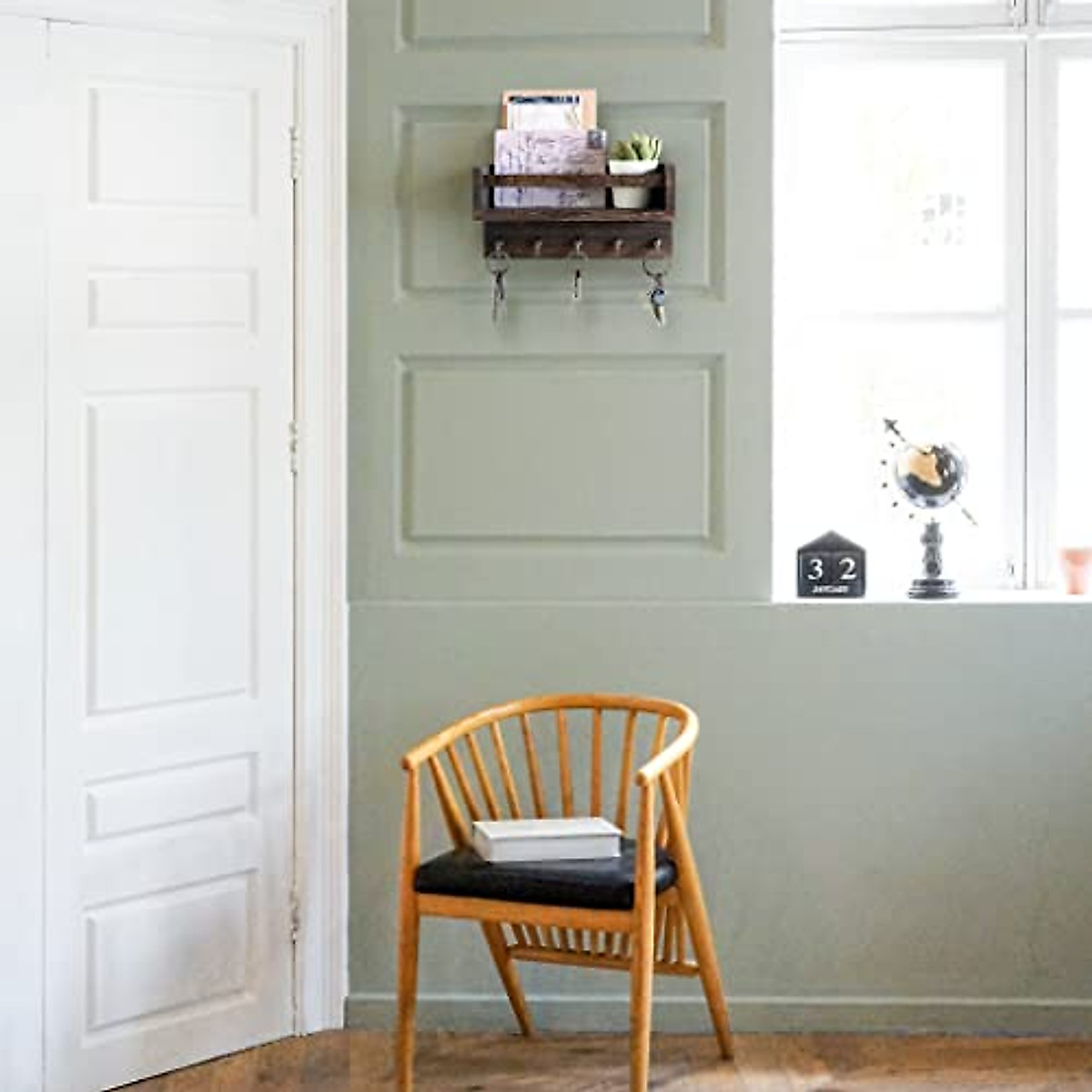 Dahey Key Holder for Wall Decorative, Key and Mail Holder with Floating Shelf Rustic Wooden Key Hanger with 5 Hooks for Entryway, Living Room, Bedroom, Bathroom, Office, Farmhouse Home Decor