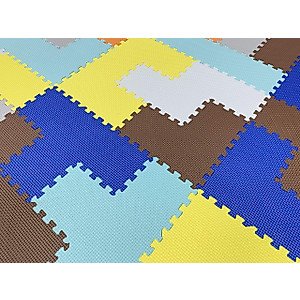 Tadpoles 40 Pc Soft EVA Foam Tetris-Style Playmat Set, Blue and Brown