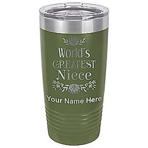 LaserGram 20oz Vacuum Insulated Tumbler Mug, World's Greatest Niece, Personalized Engraving Included (Camo Green)