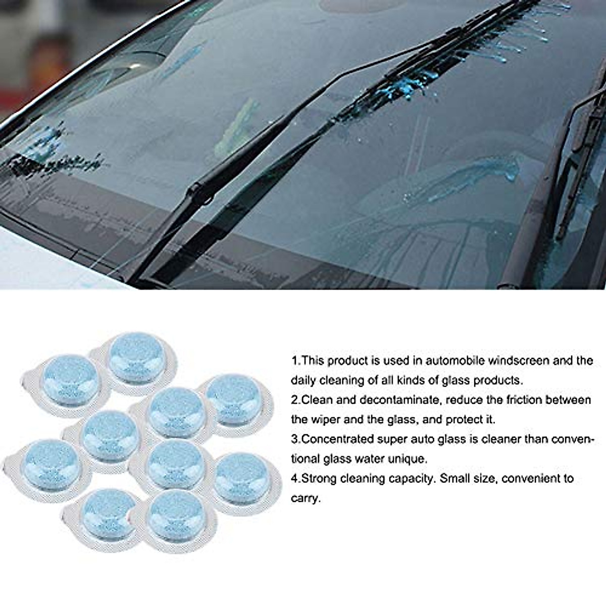 Dweekiy Car Cleaner Solid, Car Windscreen Wiper Cleaning Washer Solid Glass Water Effervescent Tablet Windshield Cleaner (10 PCS)