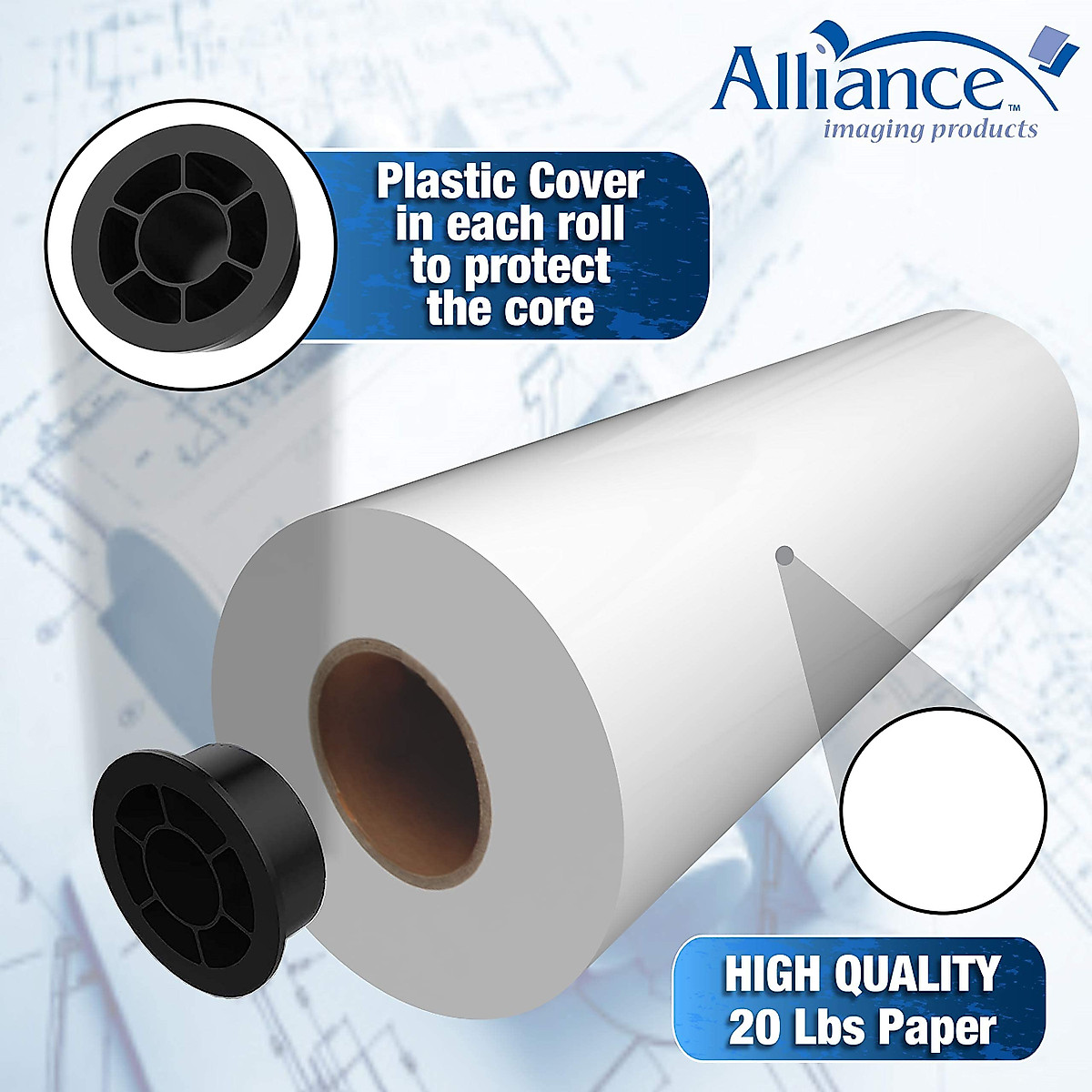 Alliance Wide Format Paper CAD Bond Rolls (20lb | 4 Rolls, 36 In x 150 Ft | 2" Core)