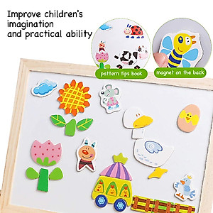 Skrtuan Wooden Educational Toys Magnetic Puzzles for Kids Wooden Art Easel Double Side Educational Learning Games for Boys Girls Children