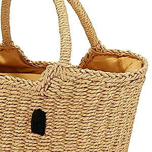 Smile Straw Beach Bag - Summer Handbag Large Capacity Handmade Tote Purse Straw Beach Bag for Women (Brown)