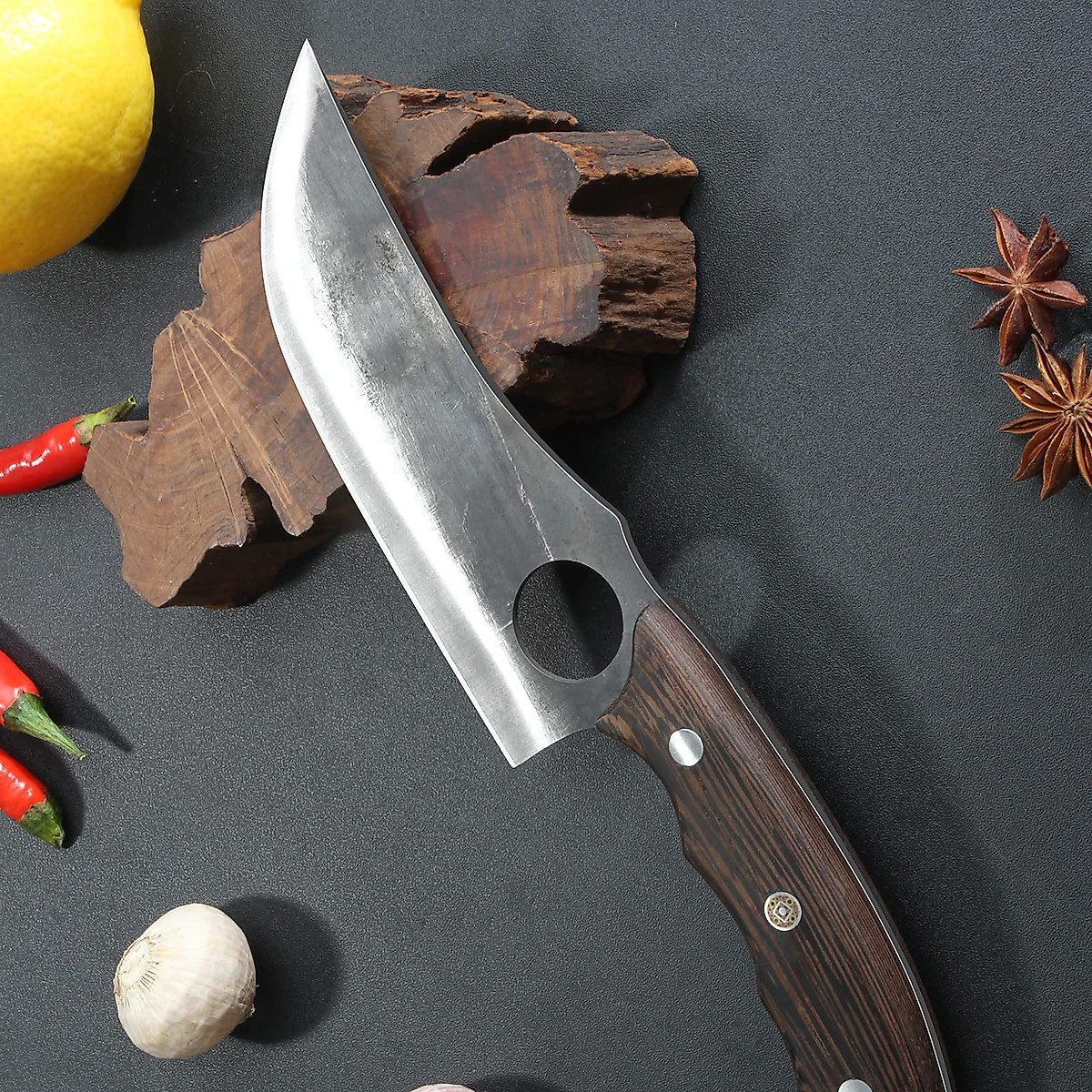 Boning Knife with Sheath Forged Viking Knives, Butcher Knife with Sheath, High Carbon Stainless Steel Caveman Knife, Chef Meat Cutting Cooking Knives for Kitchen Camping BBQ