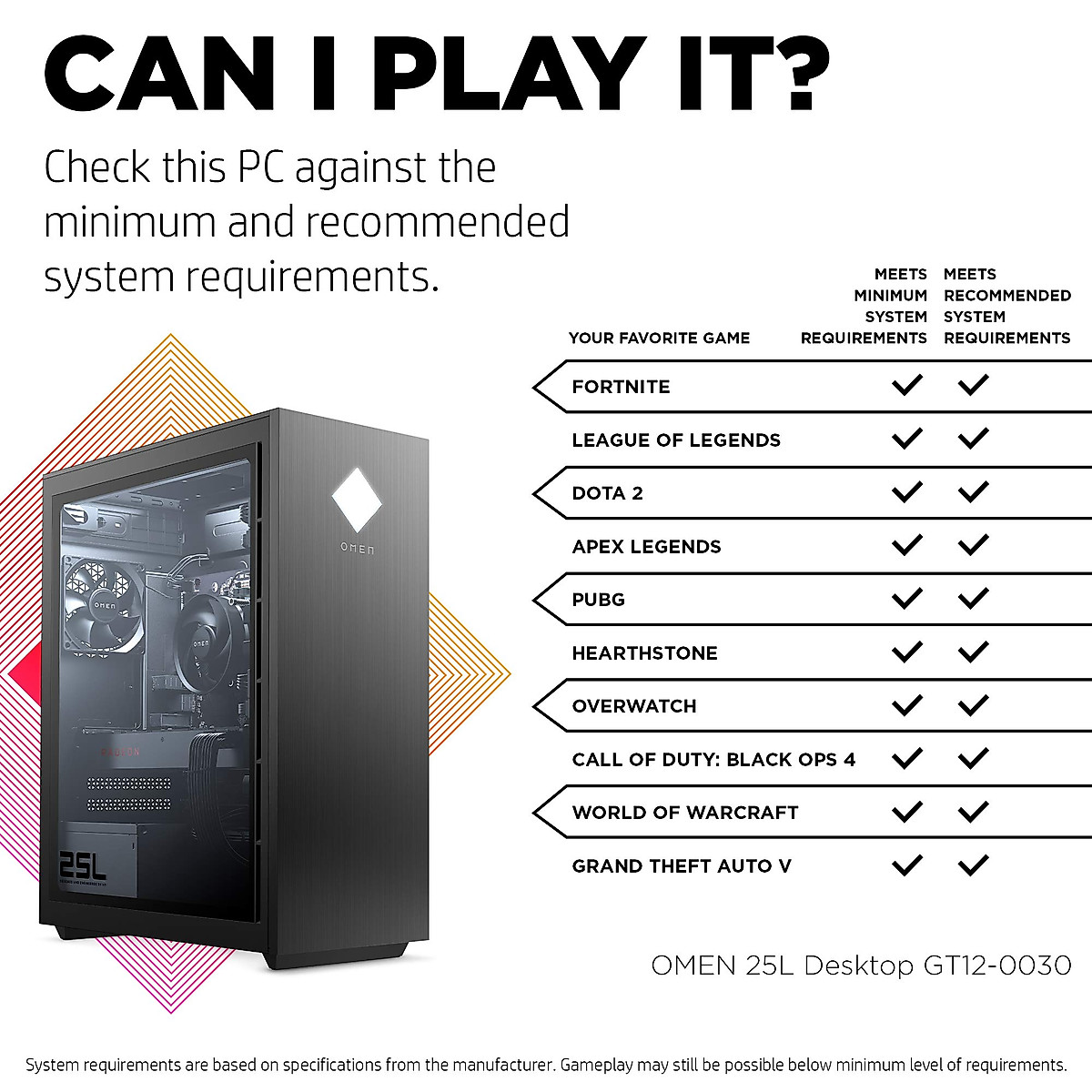 OMEN - GT12-0030 25L Gaming Desktop PC, AMD Radeon RX 5500, AMD Ryzen 7 3700X, HyperX 16GB DDR4 RAM, 512GB PCIe NVMe SSD, Windows 10 Home, VR Ready, RGB Lighting (GT12-0030, 2020 Model) Shadow Black