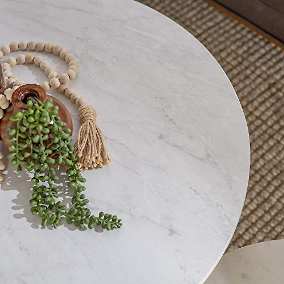 Walker Edison Modern Round Nesting Coffee Table Living Room Accent Ottoman Storage Shelf, Set Of 2, Marble and Gold