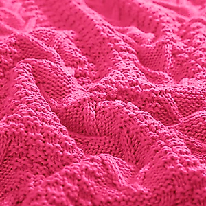 Aormenzy Knitted (50" x 60") and 2 Pillow Covers (18" x 18"), 3 Piece Hot Pink throw blanket Set, Decorative throw blankets for Couch Sofa Bed Living Room