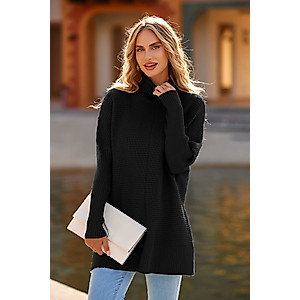 PRETTYGARDEN Women's Fall Oversized Turtleneck Sweater Casual Long Sleeve Chunky Knit Pullover Winter Tops Blouse (Black,Large)