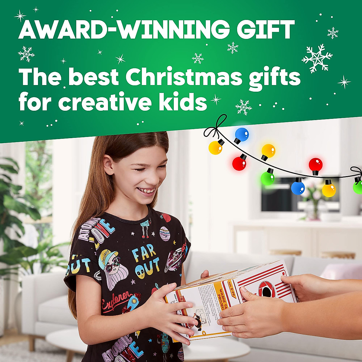 kipod Wooden Art Tracing Projector Drawing Kit for Kids with Washi Tape Wall Decor Stickers. Draw, Project and Trace DIY GrafiTape Toy. Cool Art and Craft Gift Ideas for Girls and Boys Ages 6-12