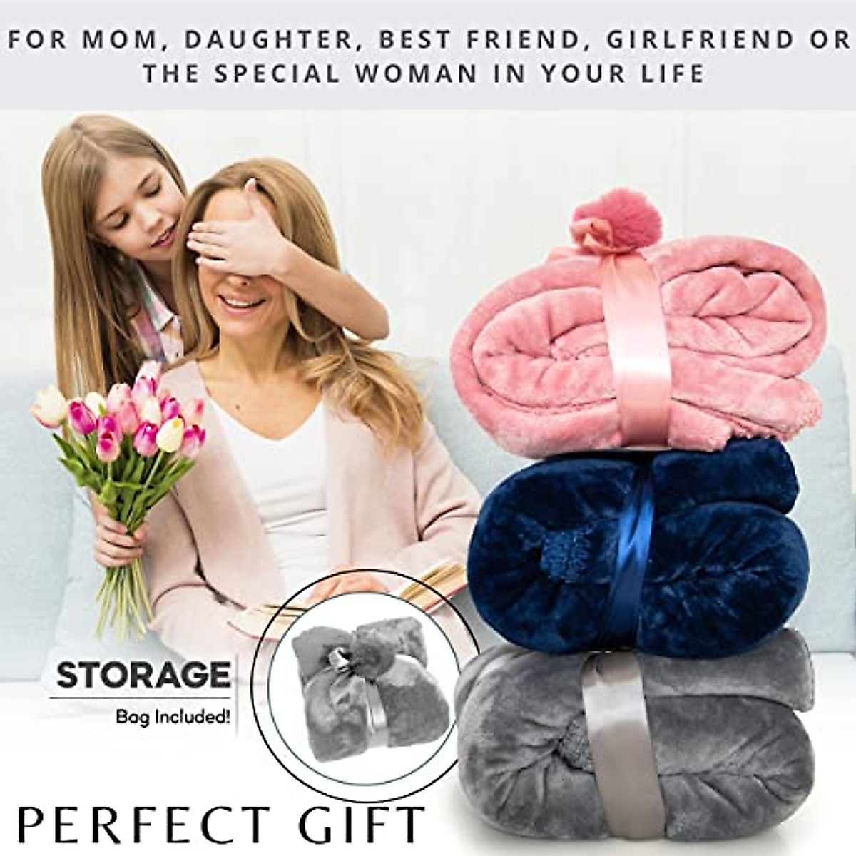 EzrAllora Grey Poncho Blanket for Women - No Sleeves - Fleece Wrap Shawl with Pockets - Wearable Throw Blanket - Warm Sherpa Throw - Lap Blanket -Gift for Mom and Grandma