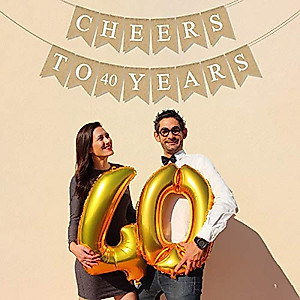 Rainlemon Jute Burlap Cheers to 40 Years Banner Happy 40th Birthday Party 40th Wedding Anniversary Garland Decoration