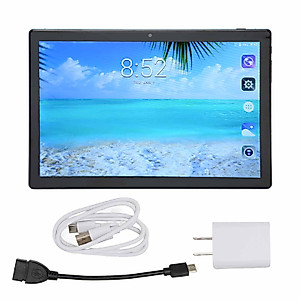 Pssopp HD Tablet, 10.1 Inch Tablet US Plug 100‑240V 2.4G 5G WiFi 6GB RAM 128GB ROM 10 (Blue)