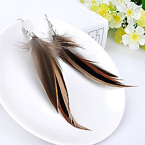 Lureme Bohemian Style Brown Feathers Dangle Earrings (02004756) (Brown)