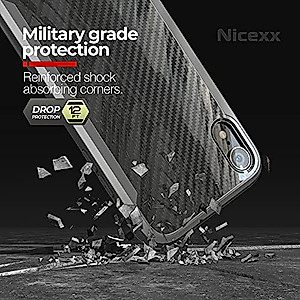 Nicexx Designed for iPhone XR Case with Carbon Fiber Pattern, 12ft. Drop Tested, Wireless Charging Compatible - Black