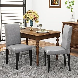 Fangflower Fabric Chair Set of 2 with Solid Wood Legs for Home Pertica, Dining Room, Kitchen, Light Grey, 2-Pcs Set