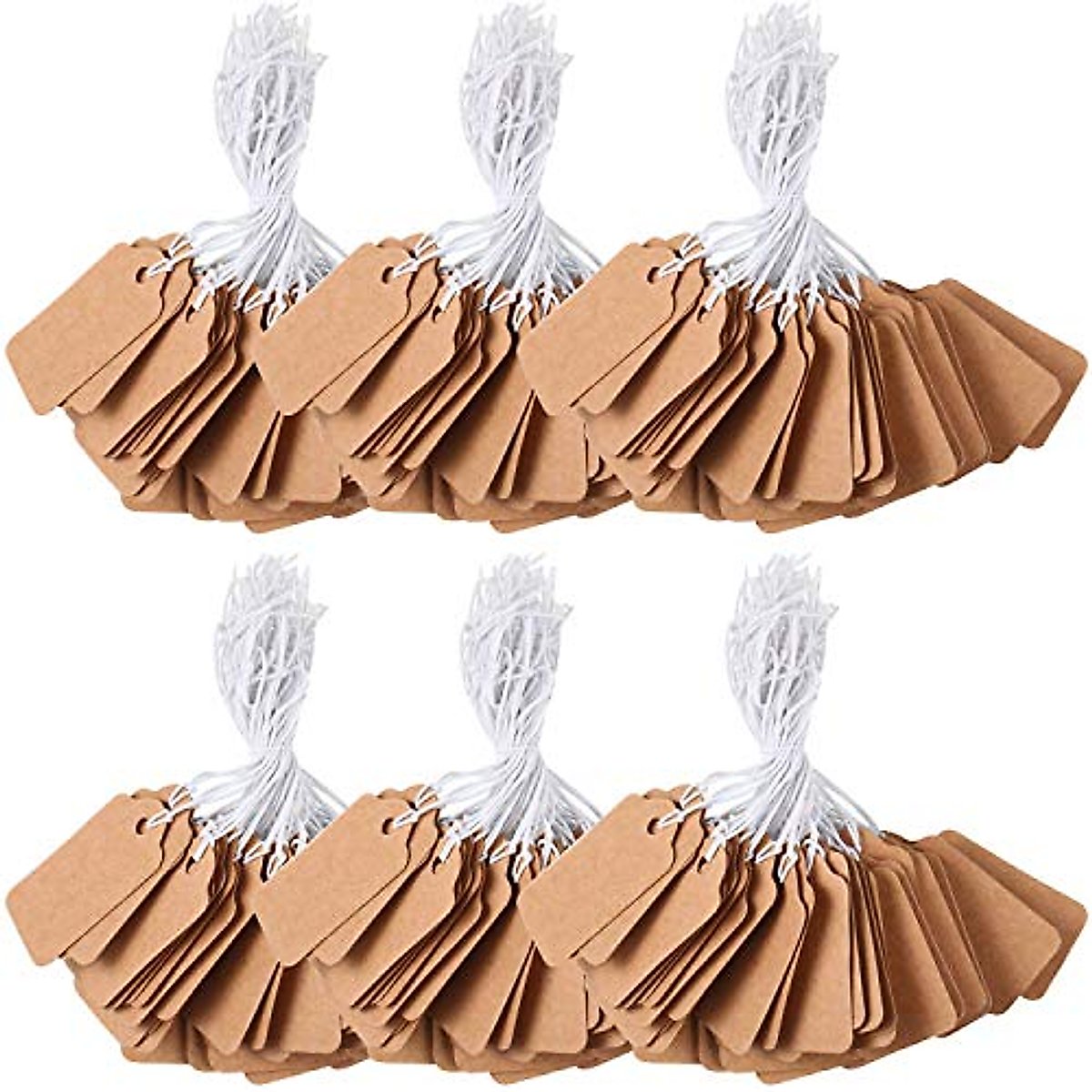 300 Pieces Marking Tags Kraft Price Tags Writable Blank Price Labels Display Tags with Elastic Hanging String(1.38 x 0.71 Inch)